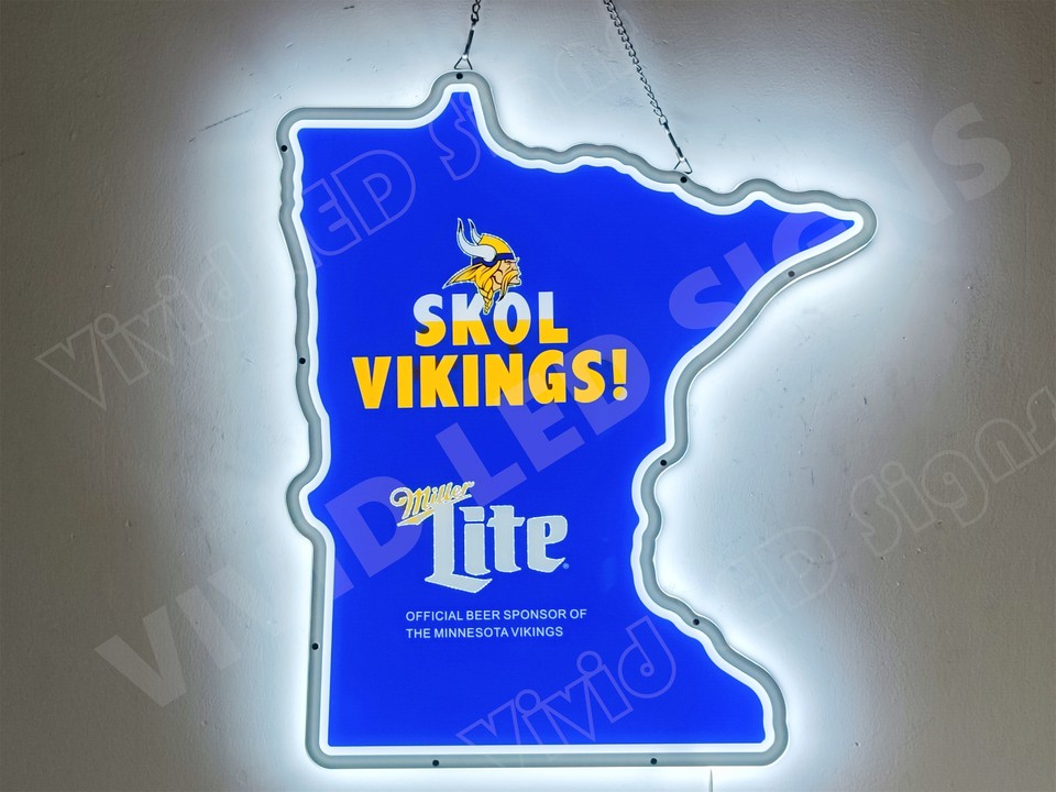 Minnesota Vikings SKOL MN 3D LED 20" Neon Sign Light Lamp Bar Open Wall ...
