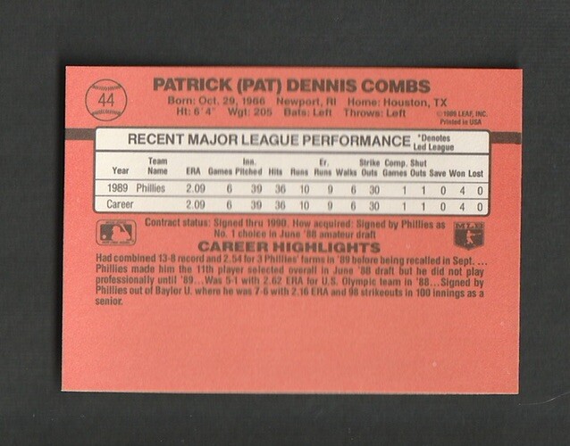 1990 Donruss Pat Combs Rated Rookie #44 Philadelphia Phillies | eBay