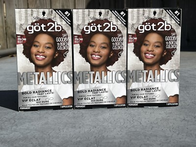 Lot 3 Got2B Metallics Permanent Hair Color, M65 Ultra Deep Red Free ...
