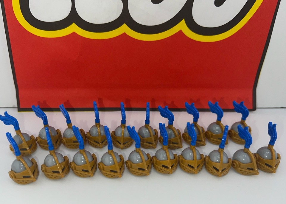 Lego Castle Light Bluish Gray Helmet with gold Silver Pointed Visor ...