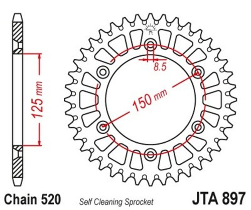 JT SPROCKETS Krone der Aluminium-Übertragungsplatte 52 897 ...