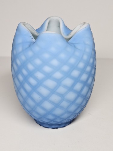 Antique Victorian Blue Diamond Quilt "Cut Velvet" Satin Art Glass ...