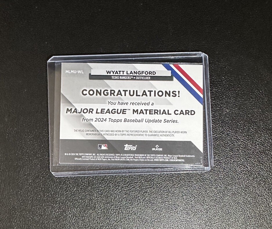 2024 Topps Update Major League Material Wyatt Langford Jersey RC #MLMU ...