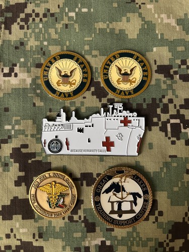 Lot of 5 US Navy Coins Great Lakes LIVING FLAG Corpsman HM USNS Comfort ...