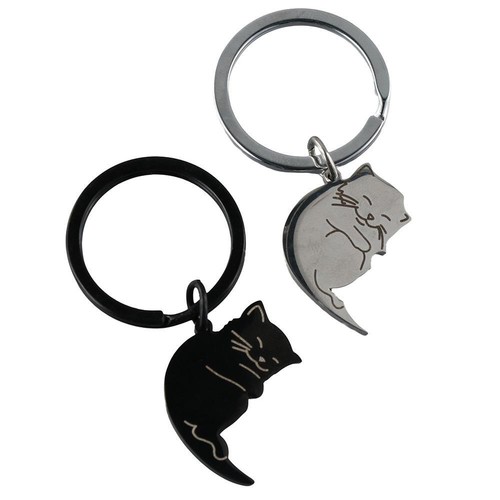 1 Pair Black Cat Keychain White Pendant Anniversary Key chain Office | eBay