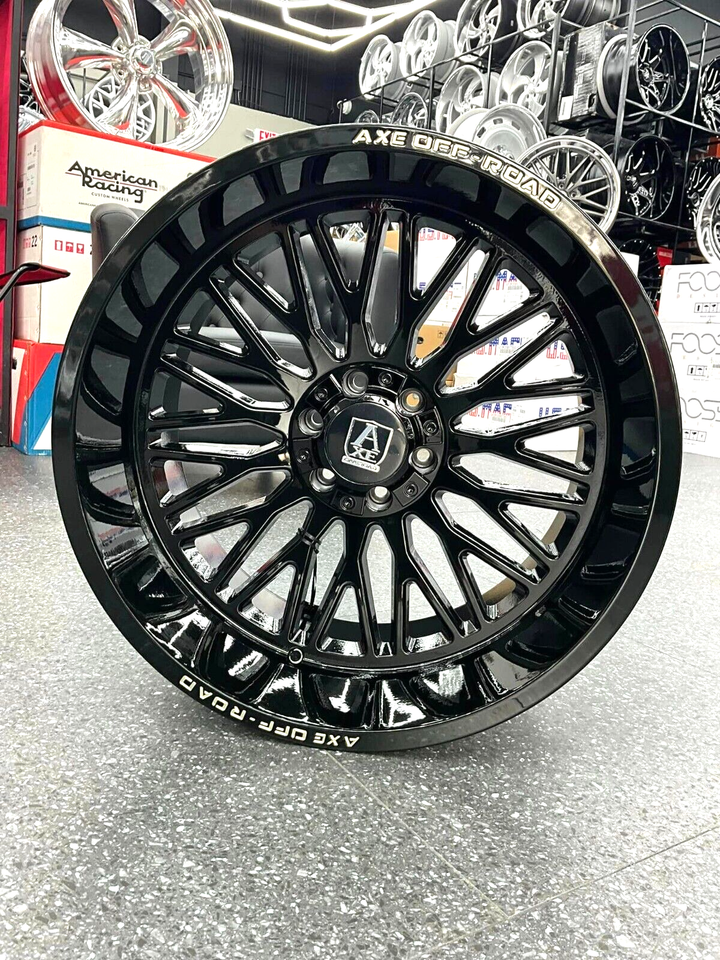 22x12 AXE OFFROAD KRATOS GLOSS BLACK wheels rims 8X165 FOR RAM GM 2500 ...