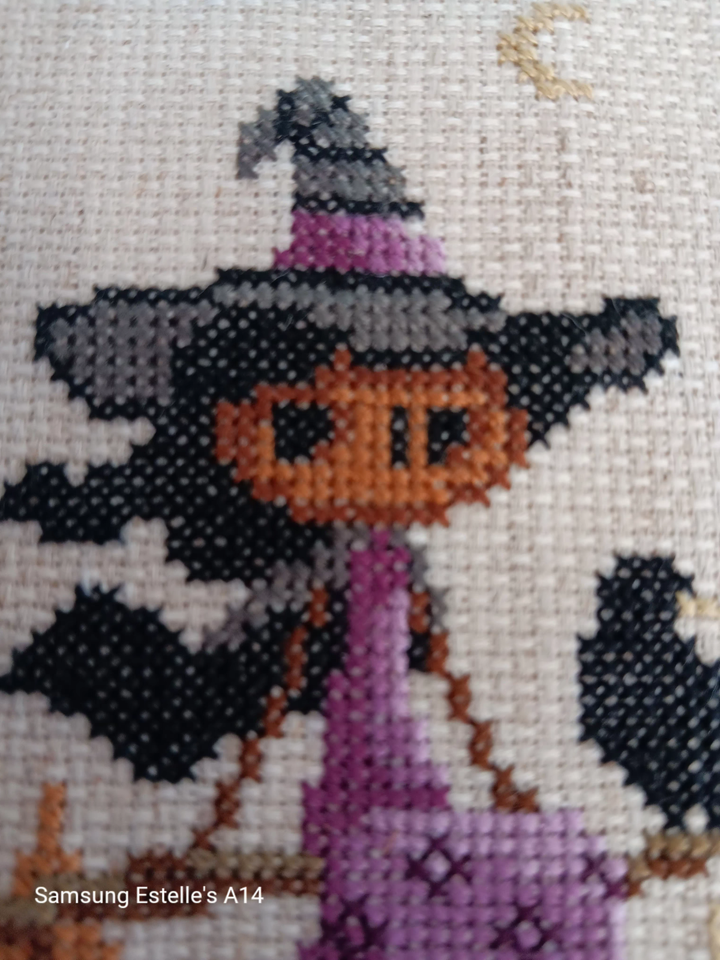 finished halloween counted cross stitch of a witch mounted and ready to ...