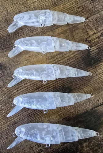 Clear Unfinished Double Jointed Rattle Crankbait Lot Of 5 Fishing Lures 4" | eBay