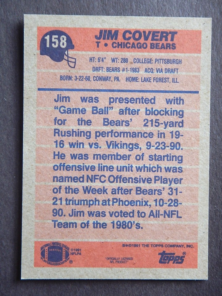 Jim Covert #158 Topps 1991 Football Card (Chicago Bears) VG | eBay