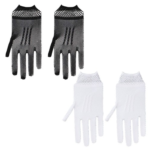 White Black Lace Finger Mesh Fishnet Gloves Uv-proof Driving Bride ...