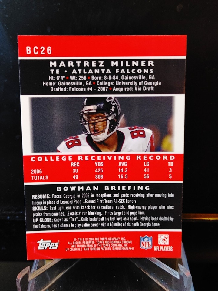 Martrez Milner RC 2007 Bowman Chrome #BC26 - Atlanta Falcons | eBay
