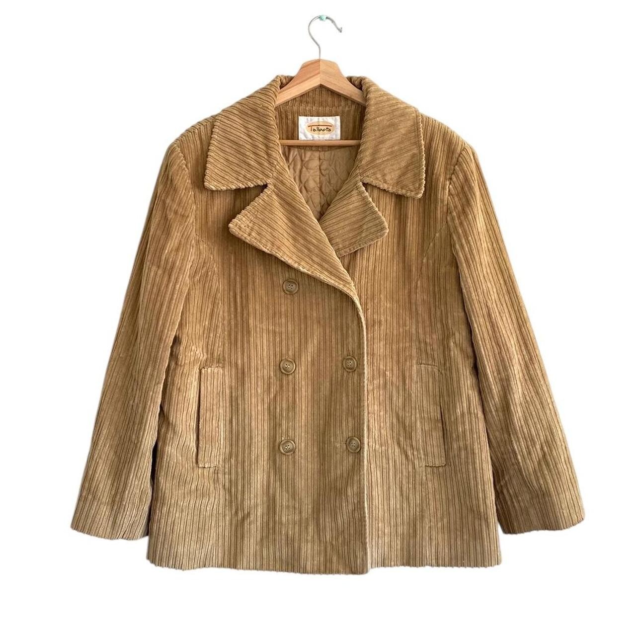 TALBOTS CORDUROY TAN CAMEL COAT WOMENS SIZE 16 VINTAG… - Gem