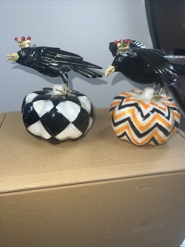 NIB MacKenzie-Childs Set of 2 CROWNED CROW PUMPKINS Crows Sit on ...