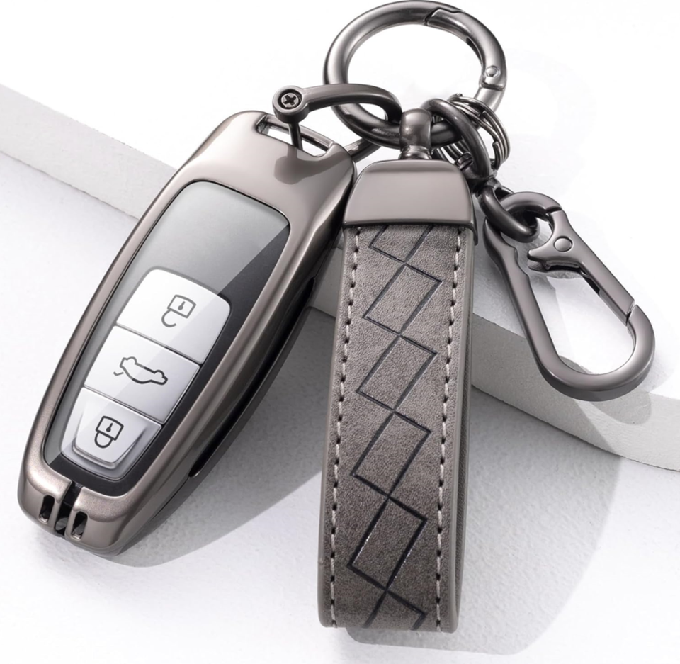 Leather Key Fob Case Cover Bag Metal Keychain for Audi Key fob case ...
