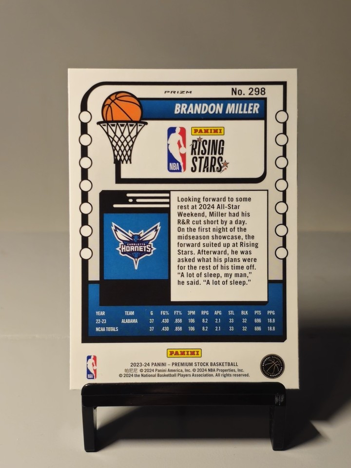 Brandon Miller 2023-24 NBA Hoops Premium Stock Rising Star Silver ...