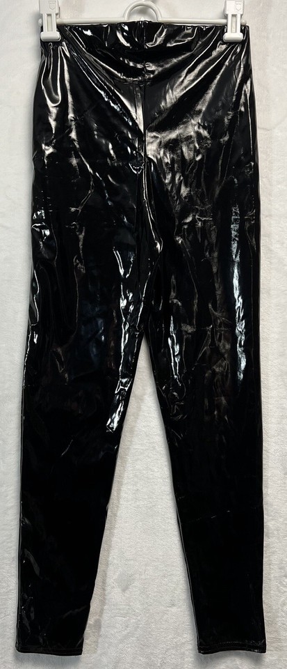 Womens Boohoo Black High Shine Vinyl PU Waisted Skinny Wet Look ...