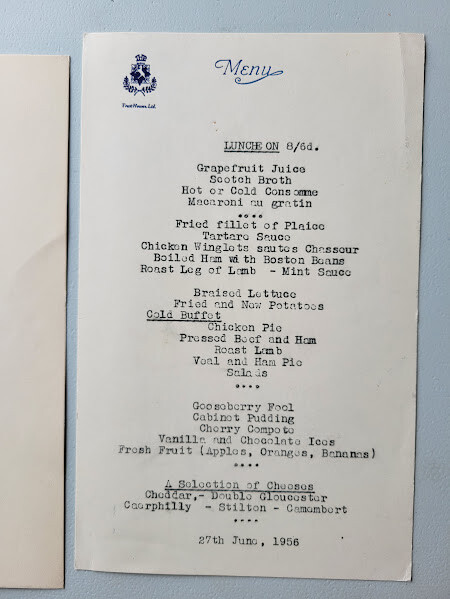 1956 Restaurant Cars British Transport Catering Services Railroad Menu ...