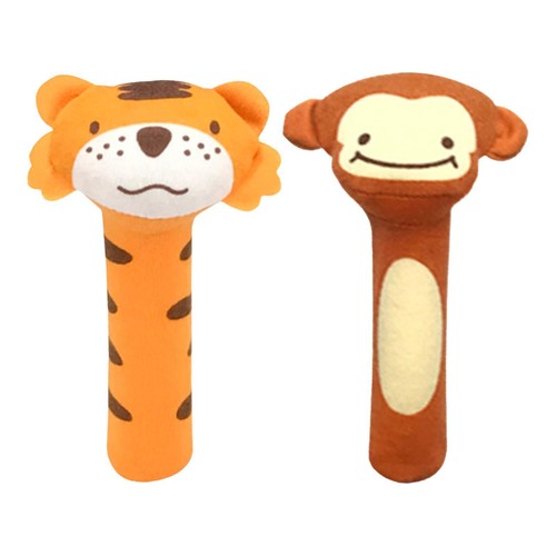 2x Baby Cartoon Hand Rattles Squeaker Toys Soft Visual Development for ...