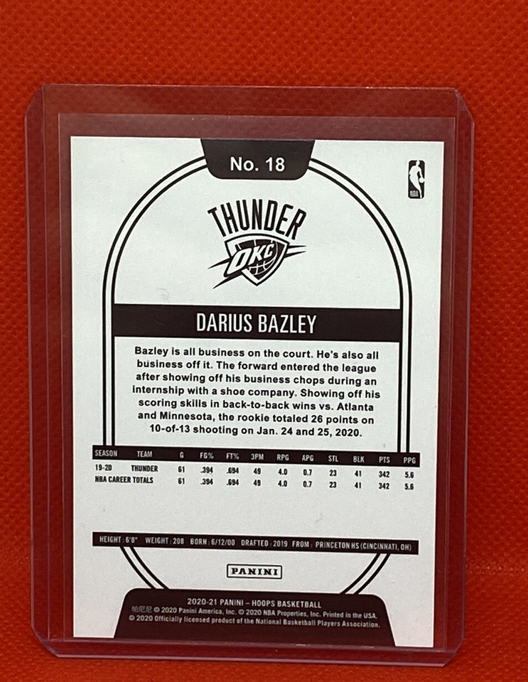Darius Bazley 2020-21 Panini NBA Hoops #18 Oklahoma City Thunder | eBay