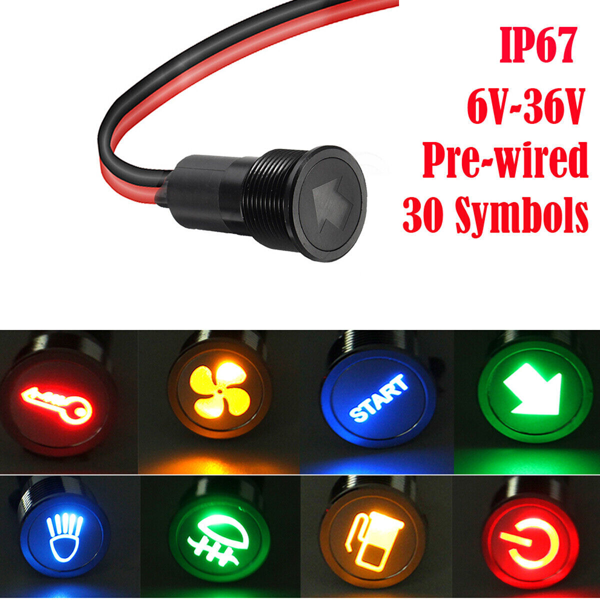 8-16mm 12V-36V LED Dash Panel Warning Pilot Light Indicator Lamp Car ...