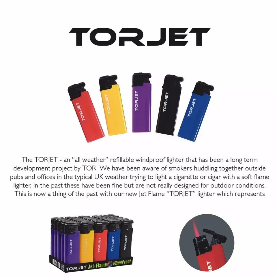 Torjet Windproof Turbo Jet Flame Lighter Refillable Assorted Colours ...