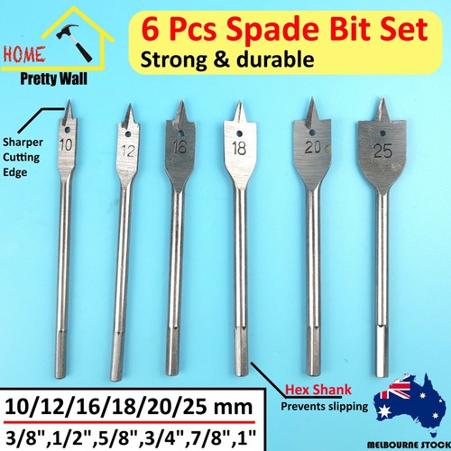 6 Pcs Wood Spade Drill bits Work Power Equipment Tool Accessories ...