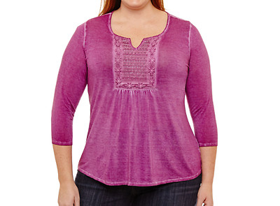 UNITY ONE WORLD WOMEN'S WASHED PURPLE 3/4 SLEEVE EMBELLISHED KNIT TOP ...