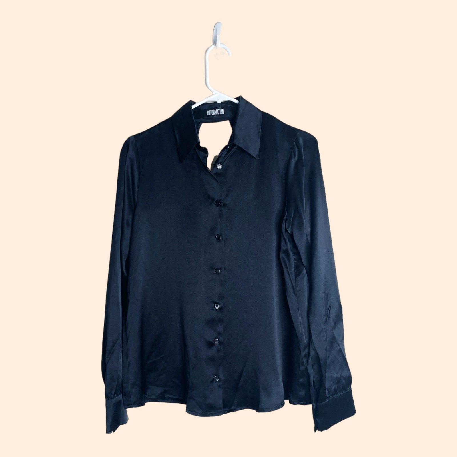 Reformation Silk Open Button Down Shirt Black - Gem