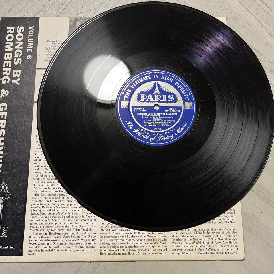 33 RPM LP 12" Record Songs By Romberg & Gershwin Volume 6 Paris Records ...
