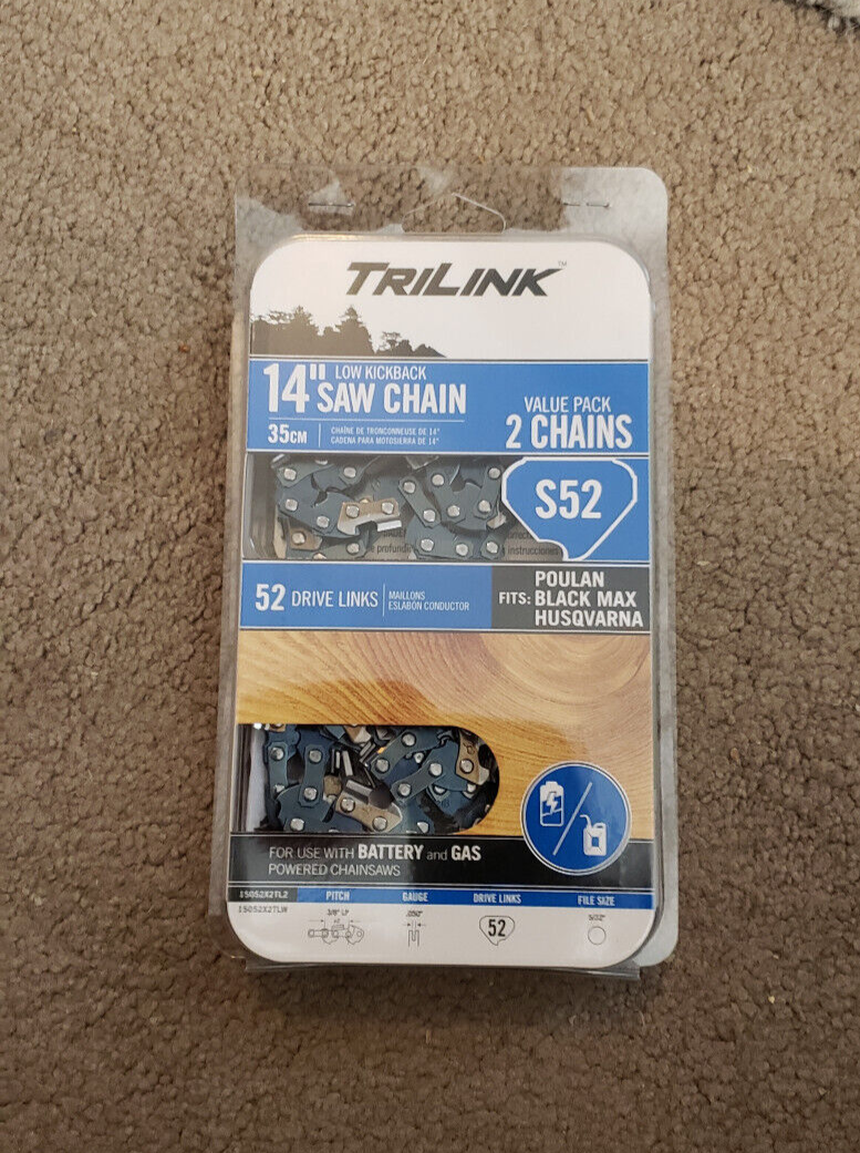 Trilink 14" S52 2 Pack Replacement Saw Chain 52 Drive Links .050" Gauge ...