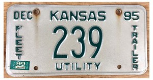 Kansas 1999 FLEET UTILITY TRAILER License Plate 239 - U-Haul Sticker ...