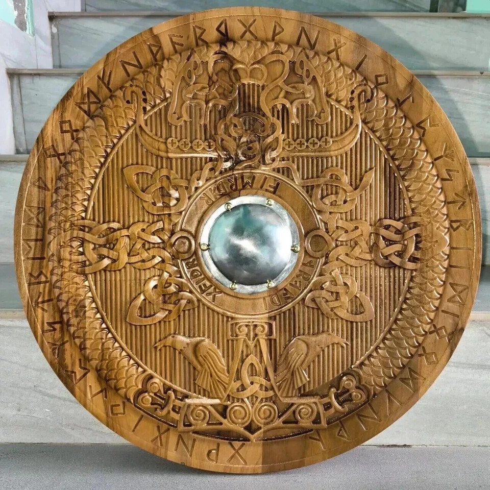 24'' Shield Viking Wooden Round Shield Battle Norse Ready Craving ...