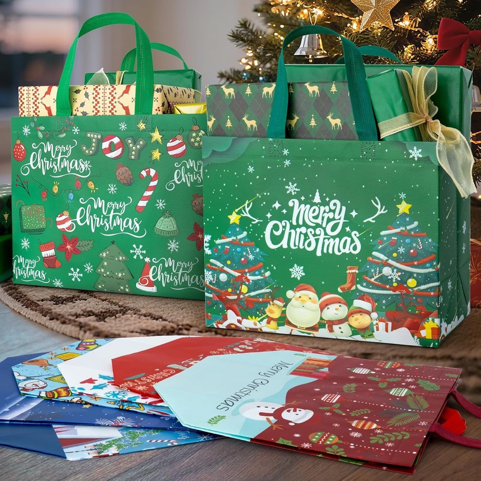 Iioscre 8 PCS Large Christmas Gift Bags With Handles, Non Woven ...