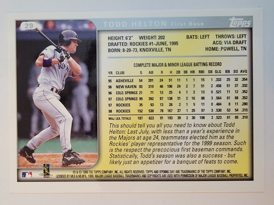 2000 Topps Opening Day Todd Helton #29 Colorado Rockies | eBay