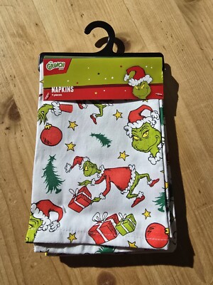 NWT! Dr. SEUSS THE GRINCH SET OF 4 CLOTH DINNER CHRISTMAS NAPKINS 100% ...