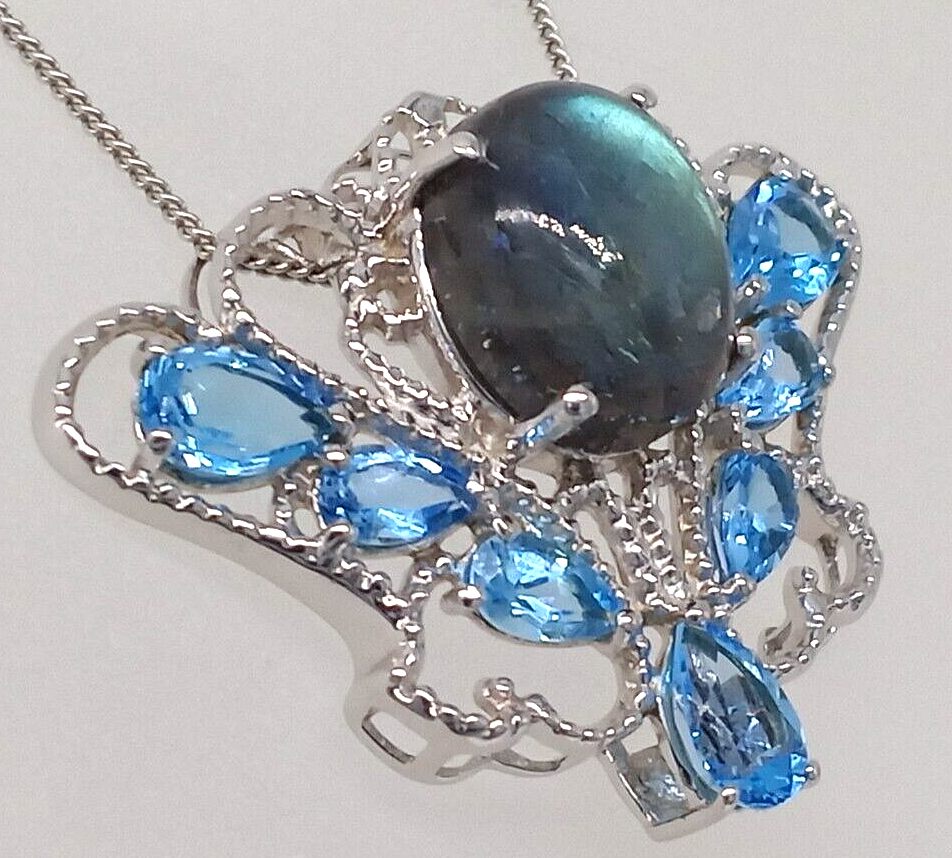 Labradorite Blue Topaz Pendant Necklace STS 925 Sterling Chuck Clemency ...