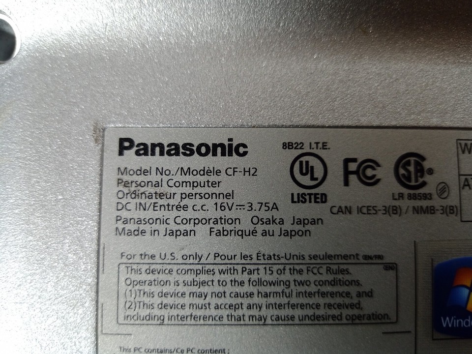 Panasonic Toughbook CF-H2 Intel Core i5-3437U 1.9GHz 4GB RAM 100GB HDD ...