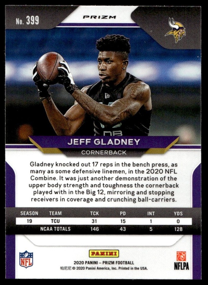 2020 Panini Prizm Orange Lazer Jeff Gladney Rookie Minnesota Vikings ...