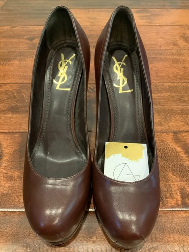 YSL Brown Leather Classic Tribtoo Platform Heels, Size 39 (IT), 9 (US ...