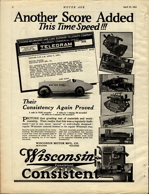 1922 Wisconsin Motors Advertisement: Broke One Mile Speed Record at ...