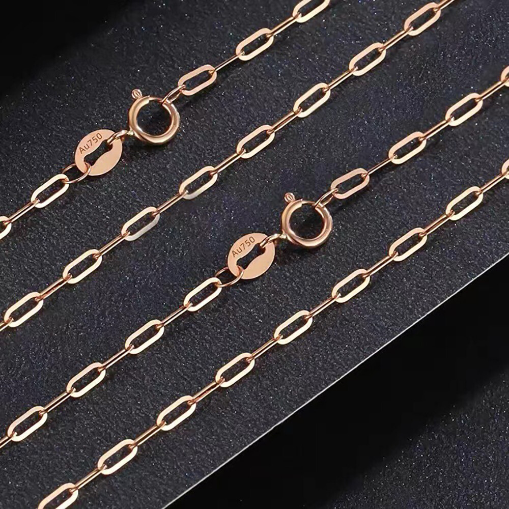 18K Solid Gold Rectangle Chain Necklace Beautiful Choker Jewelry ...
