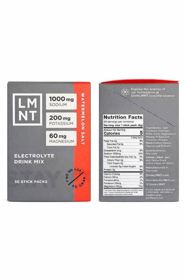LMNT Electrolyte Hydration Recharge Drink Powder Watermelon Salt, 30 ...