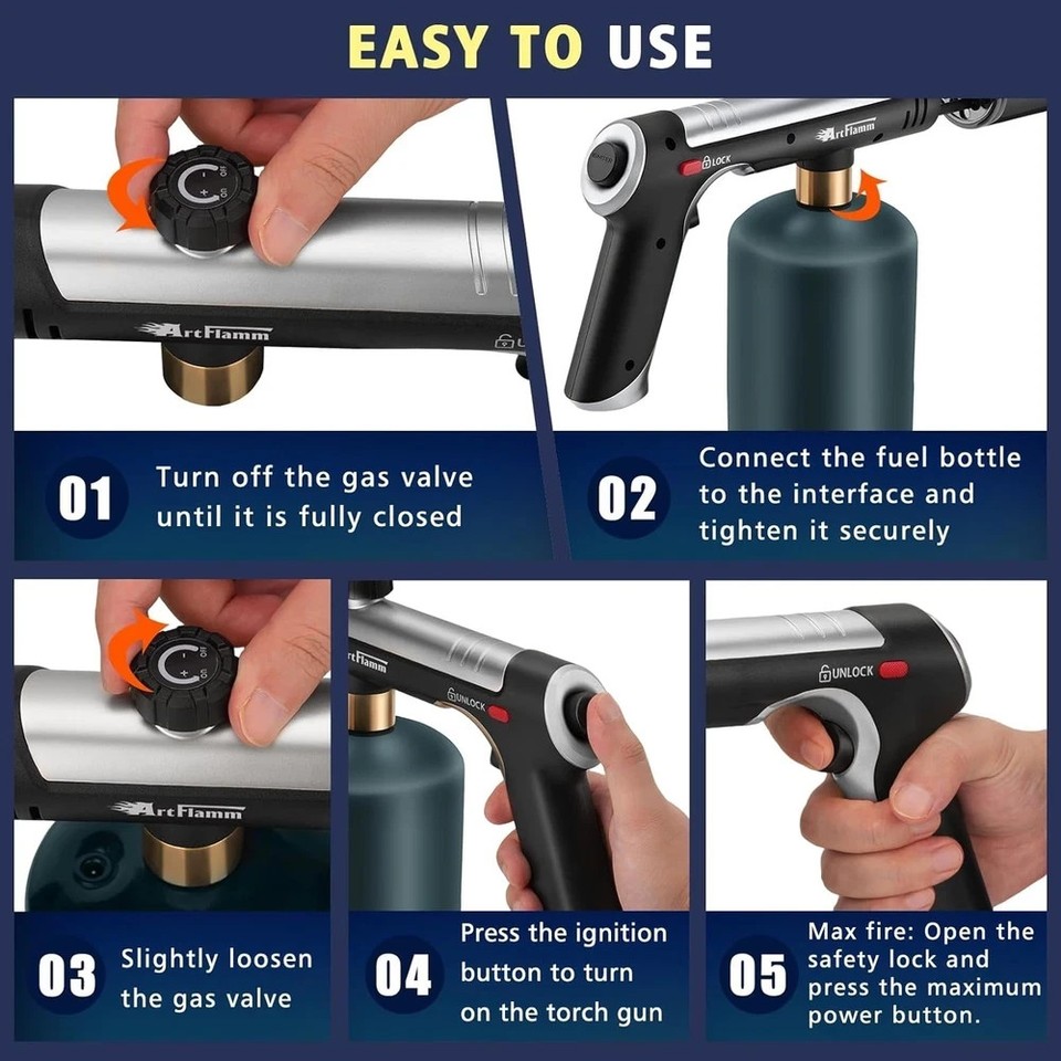 Powerful Propane Torch Gun Flamethrower W/ Turbo Mode, Charcoal Torch ...