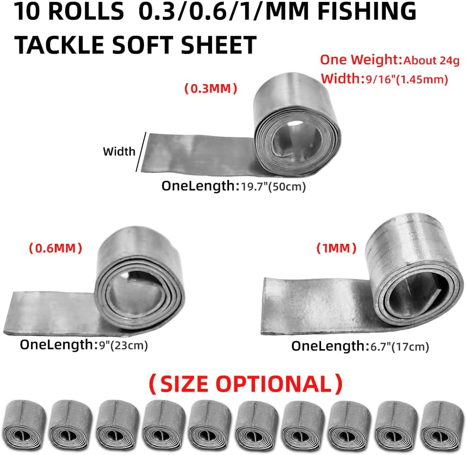 Lead Sheet,10 Rolls Fishing Soft Lead Sheet Strip Sinkers Weights ...