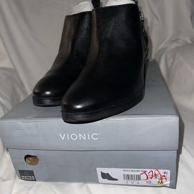 Vionic Women's Cecily Ankle Boot - Black Leather M/W Widths NWB | eBay