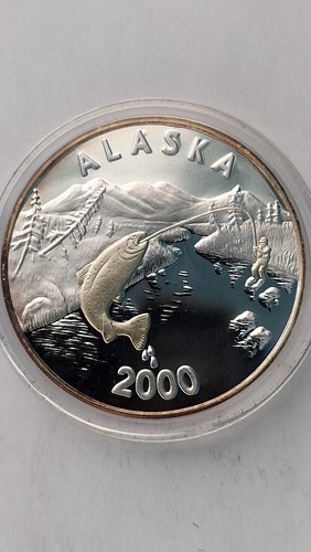 2000 Alaska Mint, 1 Ounce Silver Round, Sport Fishing Medallion, Gold Colorized | eBay