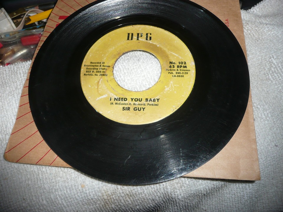 record 45 rare SOUL Funk Sir Guy / RAW Soul on DPG need You Baby / GA ...