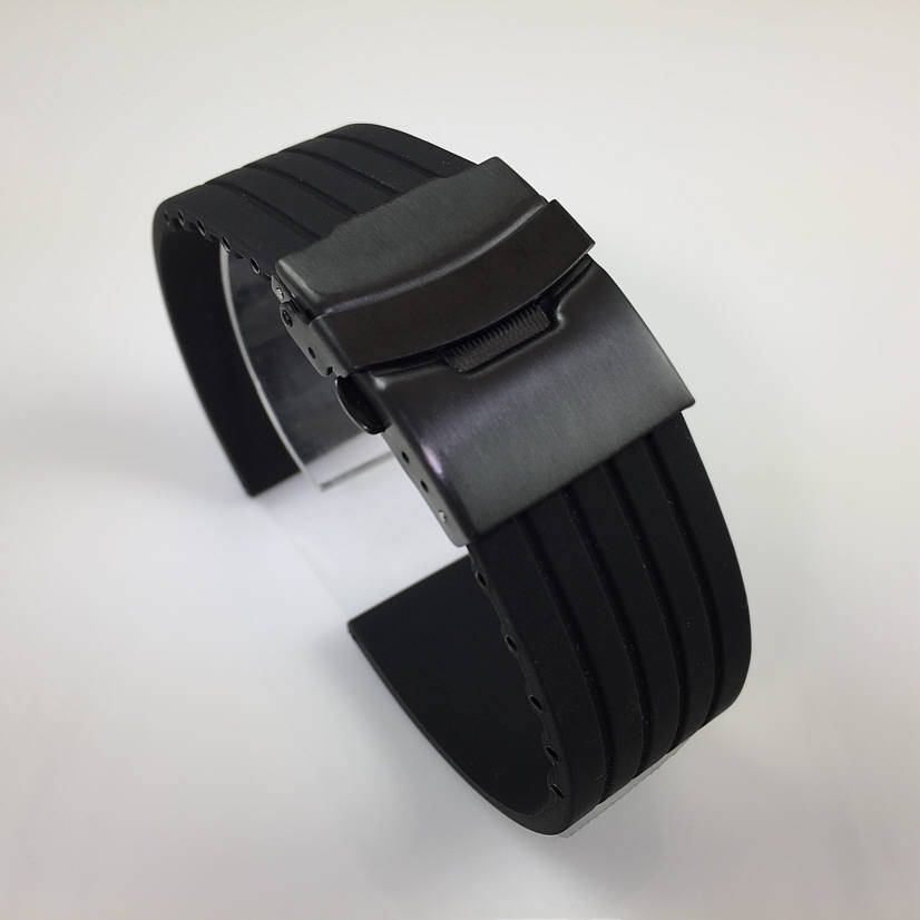 Rubber Silicone Replacement Watch Band Strap PVD Double Lock Steel ...