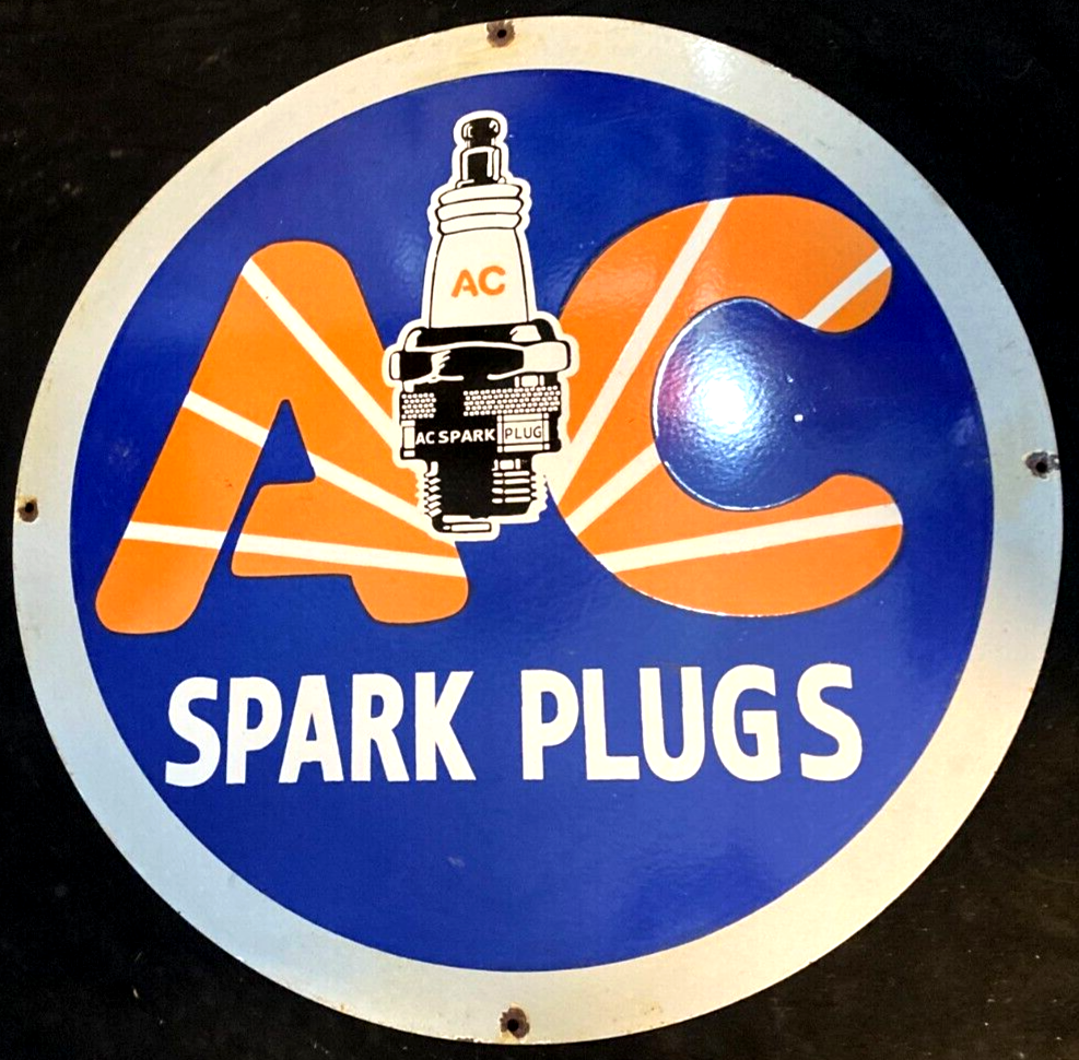 Vintage Art AC SPARK PLUGS PORCELAIN ENAMEL SIGN Rare Advertising 30 ...