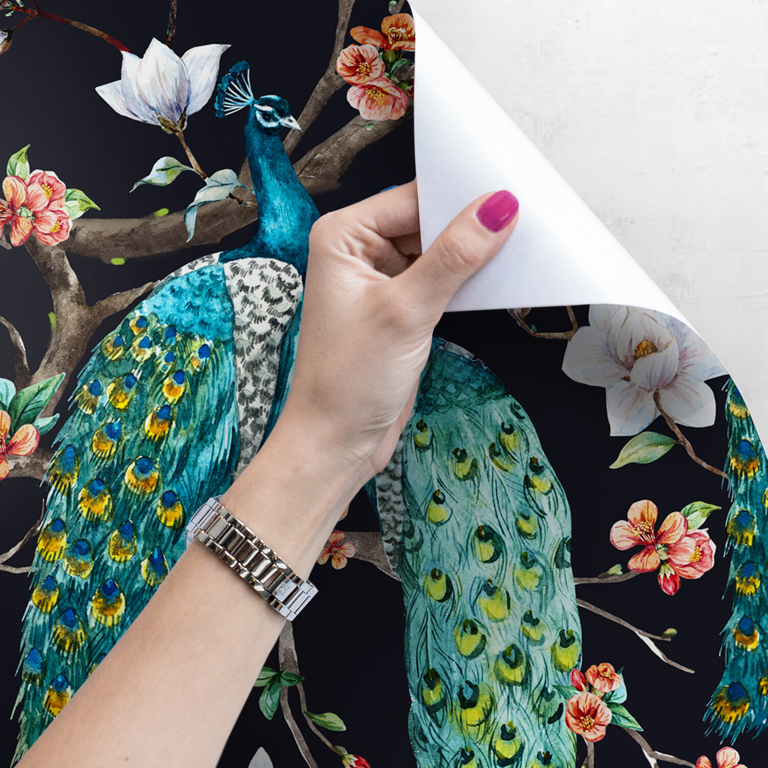 Peacock Birds removable Wallpaper white mural Self Adhesive Peel ...